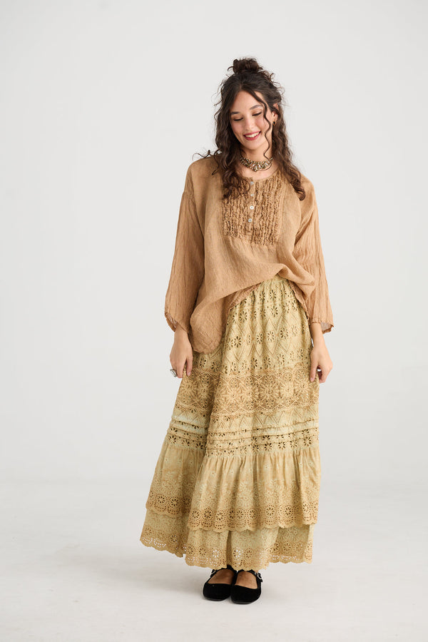 Florian Linen Gauze Top - Burnt Sugar - JorgiaKate Clothing